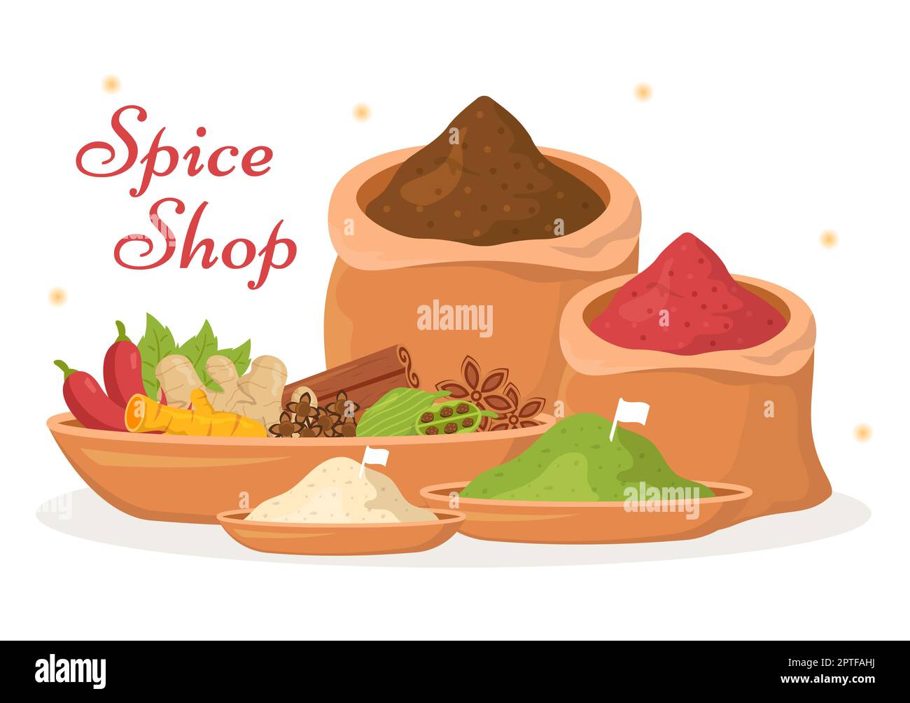 Spice Shop with Different Hot Spices, Condiment, Exotic Fresh Seasoning ...