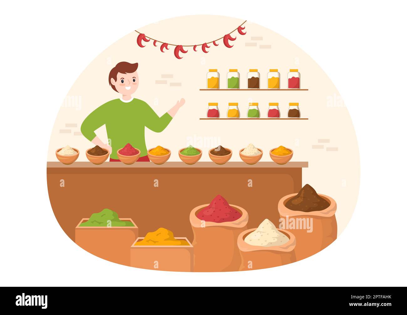 Spice Shop with Different Hot Spices, Condiment, Exotic Fresh Seasoning ...