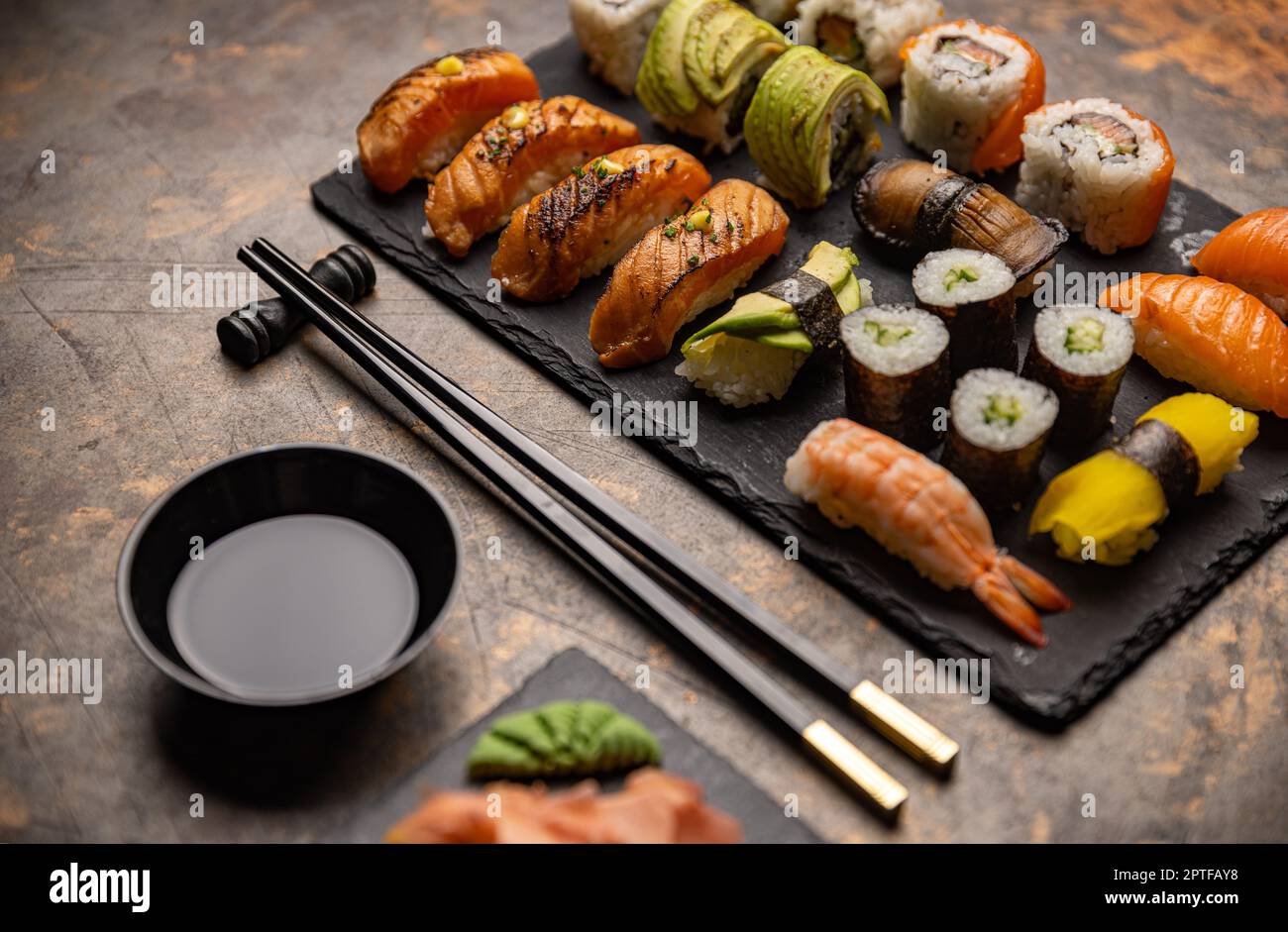 Japanese food concept. Sushi set menu Stock Photo - Alamy