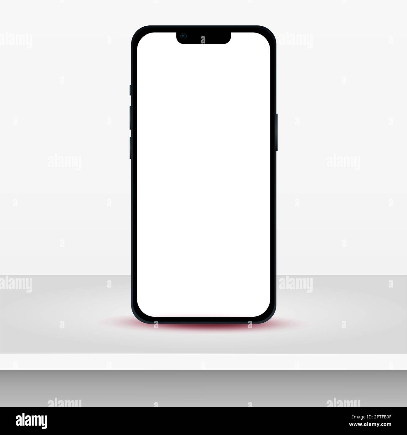Mockup of a black modern smartphone on a table, white background ...
