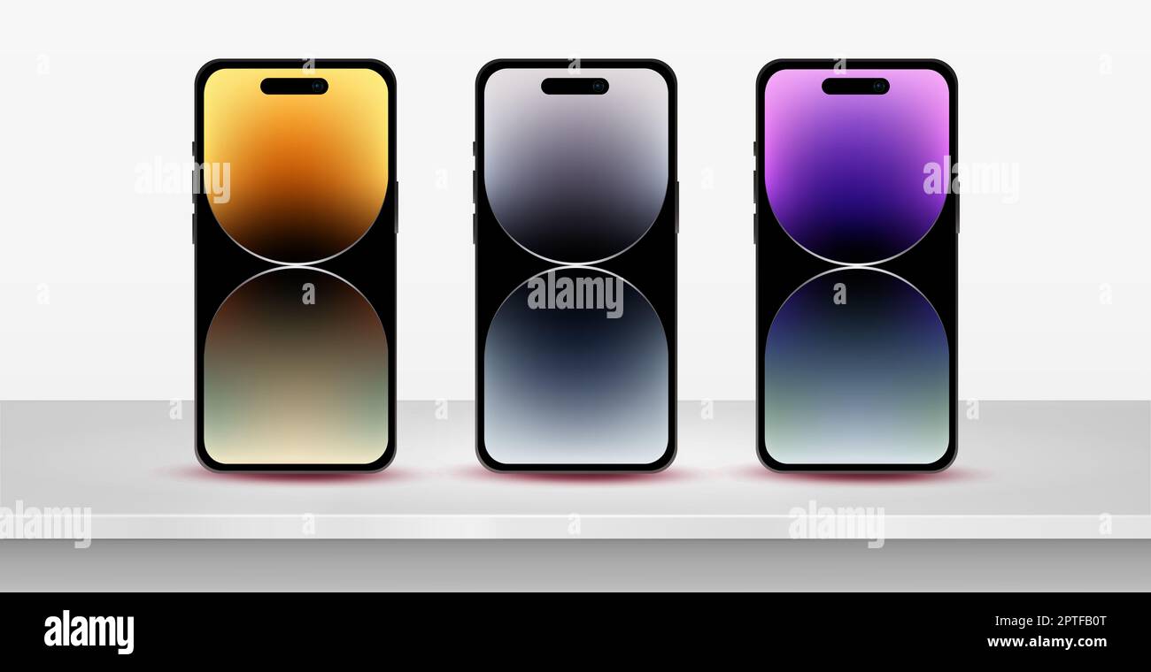 Modern smartphones standing on the table, white background - Vector ...