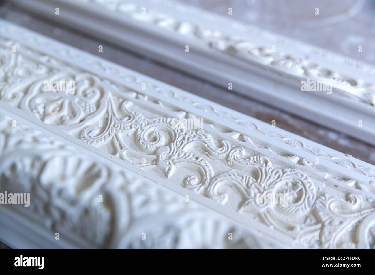 detail of the work of a supplier of frames, plaster sculptor Stock Photo - Alamy
