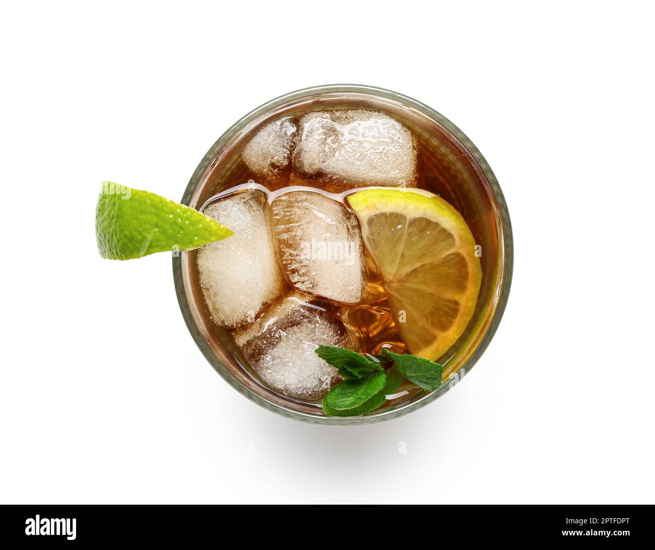 Glass of tasty Cuba Libre cocktail isolated on white background Stock ...