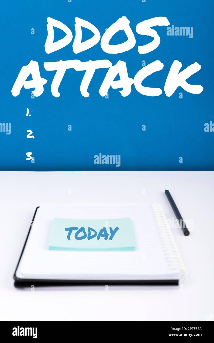 Text sign showing Ddos Attack, Word Written on perpetrator seeks to ...
