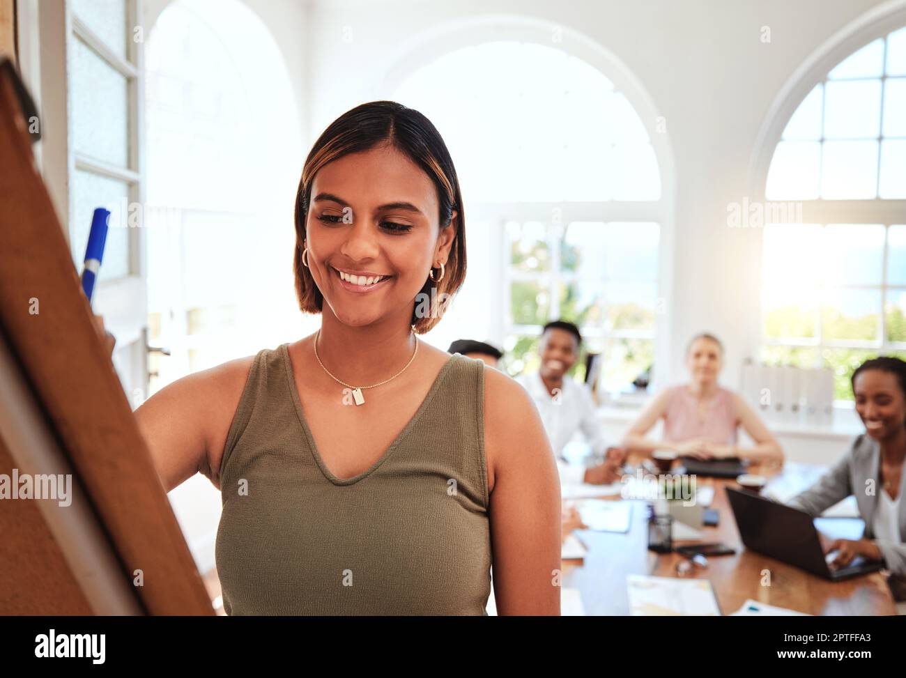 Presentation, leader and business woman in meeting, planning or ... Presentation, leader and business woman in meeting, planning or ...