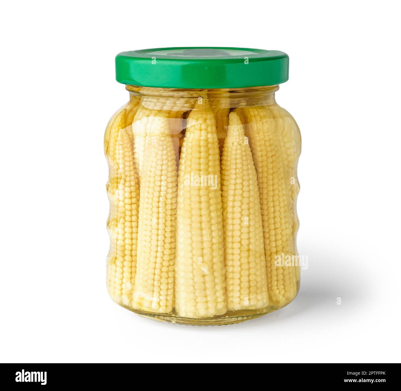 Jar of tasty canned corn cobs on white background Stock Photo - Alamy
