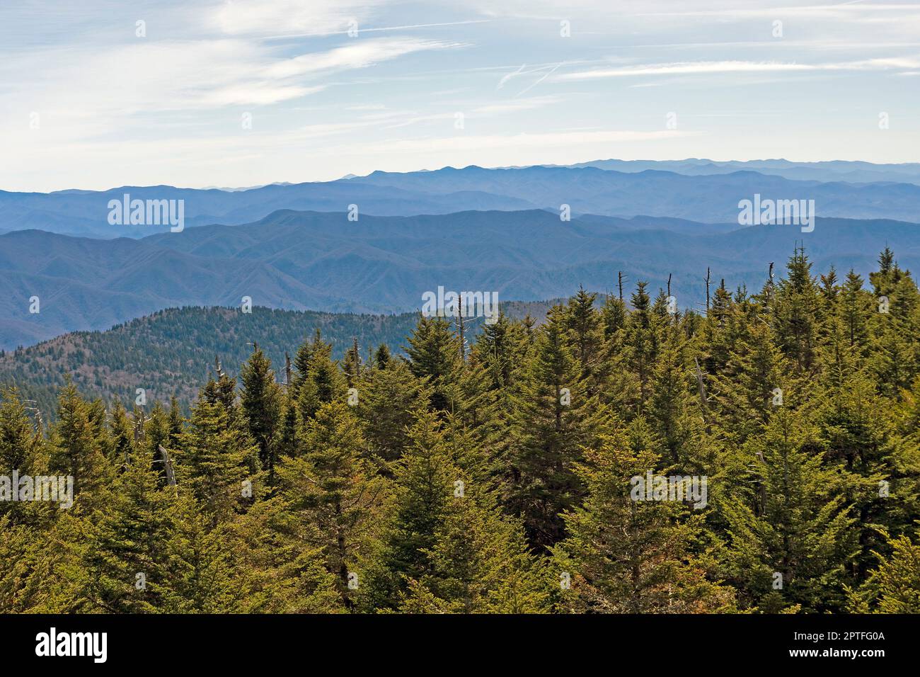 Hazy Mountain Ridges in the Smoky Mountains from Clingmans Dome in ...