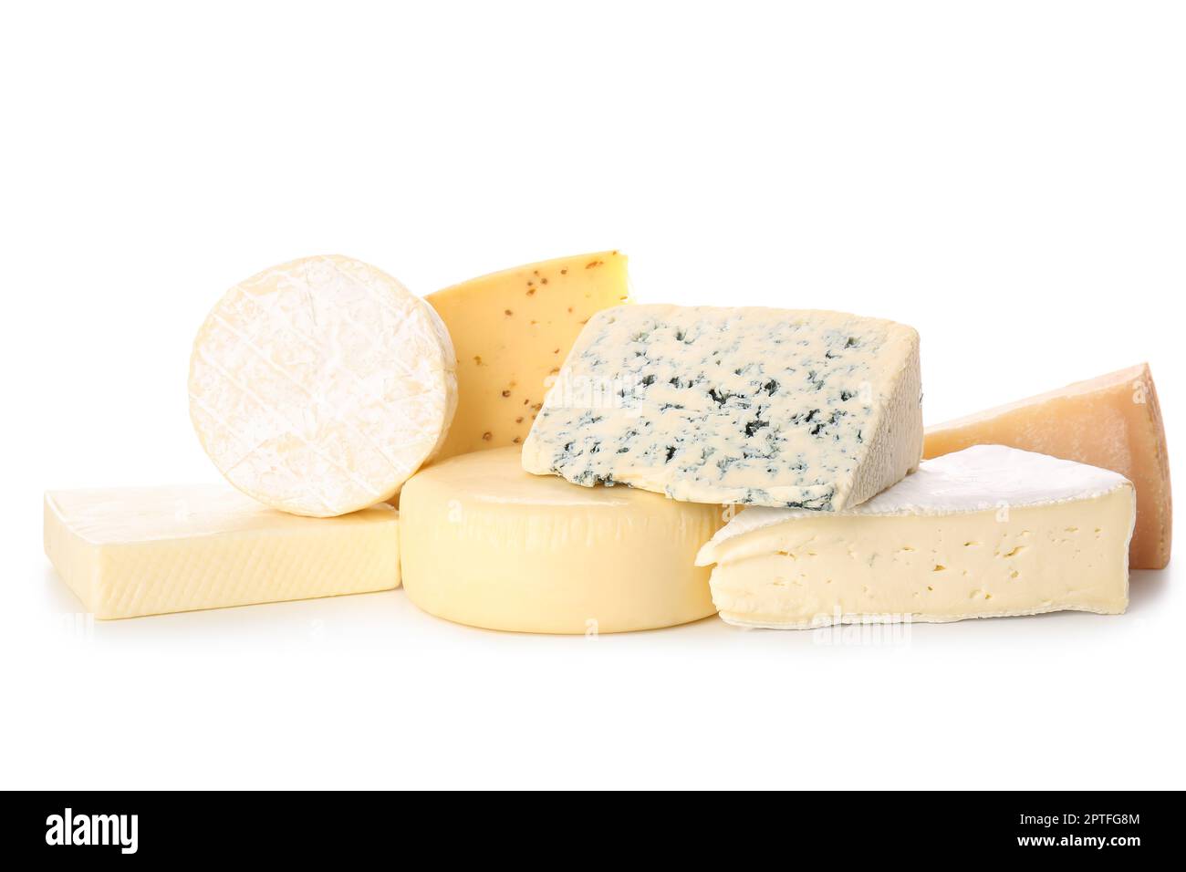 Different types of cheese isolated on white background Stock Photo - Alamy