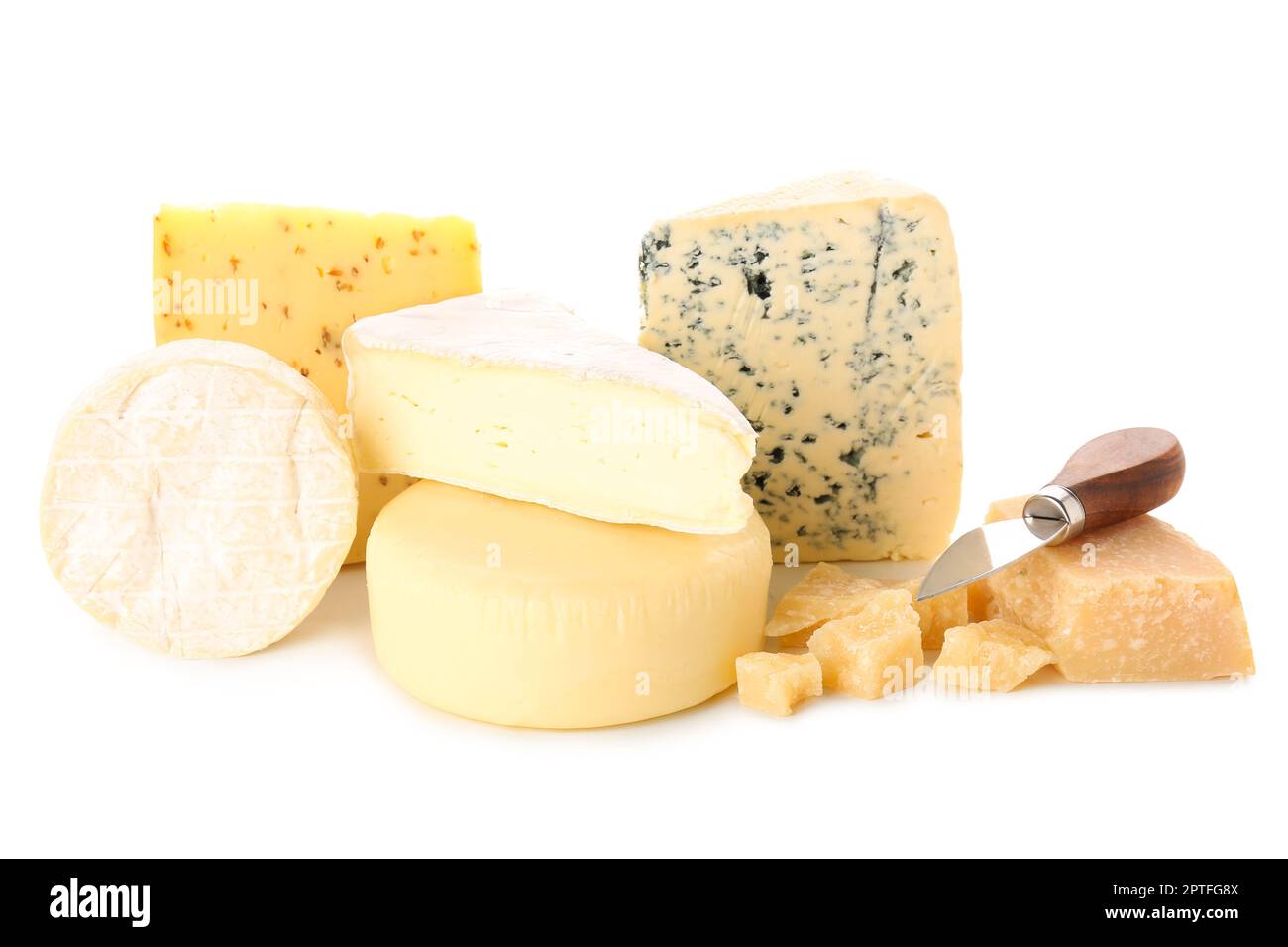 Different types of cheese isolated on white background Stock Photo - Alamy