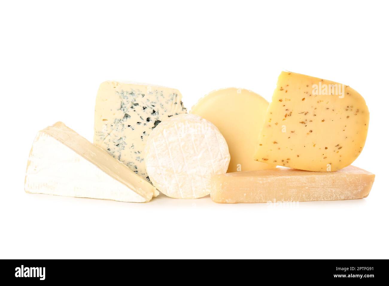 Different types of cheese isolated on white background Stock Photo - Alamy