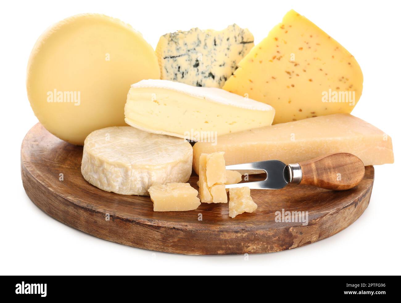 Plate with different types of cheese isolated on white background Stock ...