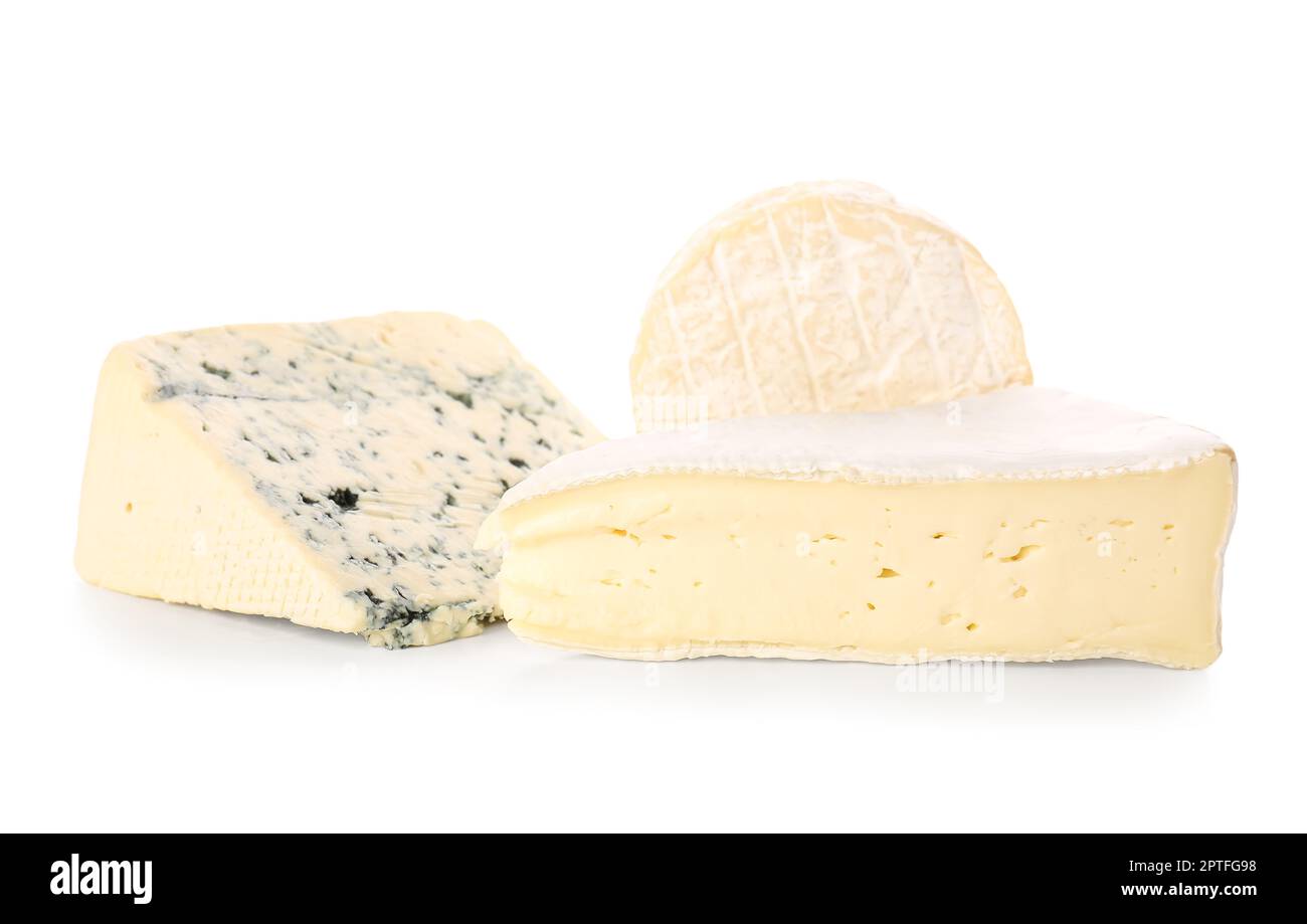 Different types of cheese isolated on white background Stock Photo - Alamy