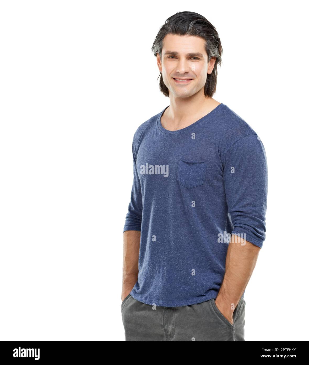 Just your average guy. Studio portrait of a handsome man posing against ...