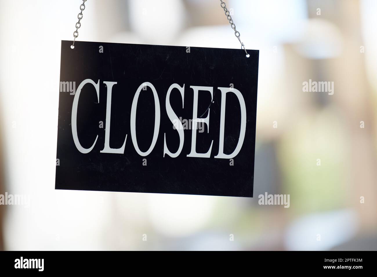 Retail, shop or store sign to show closed business in window, door or ...