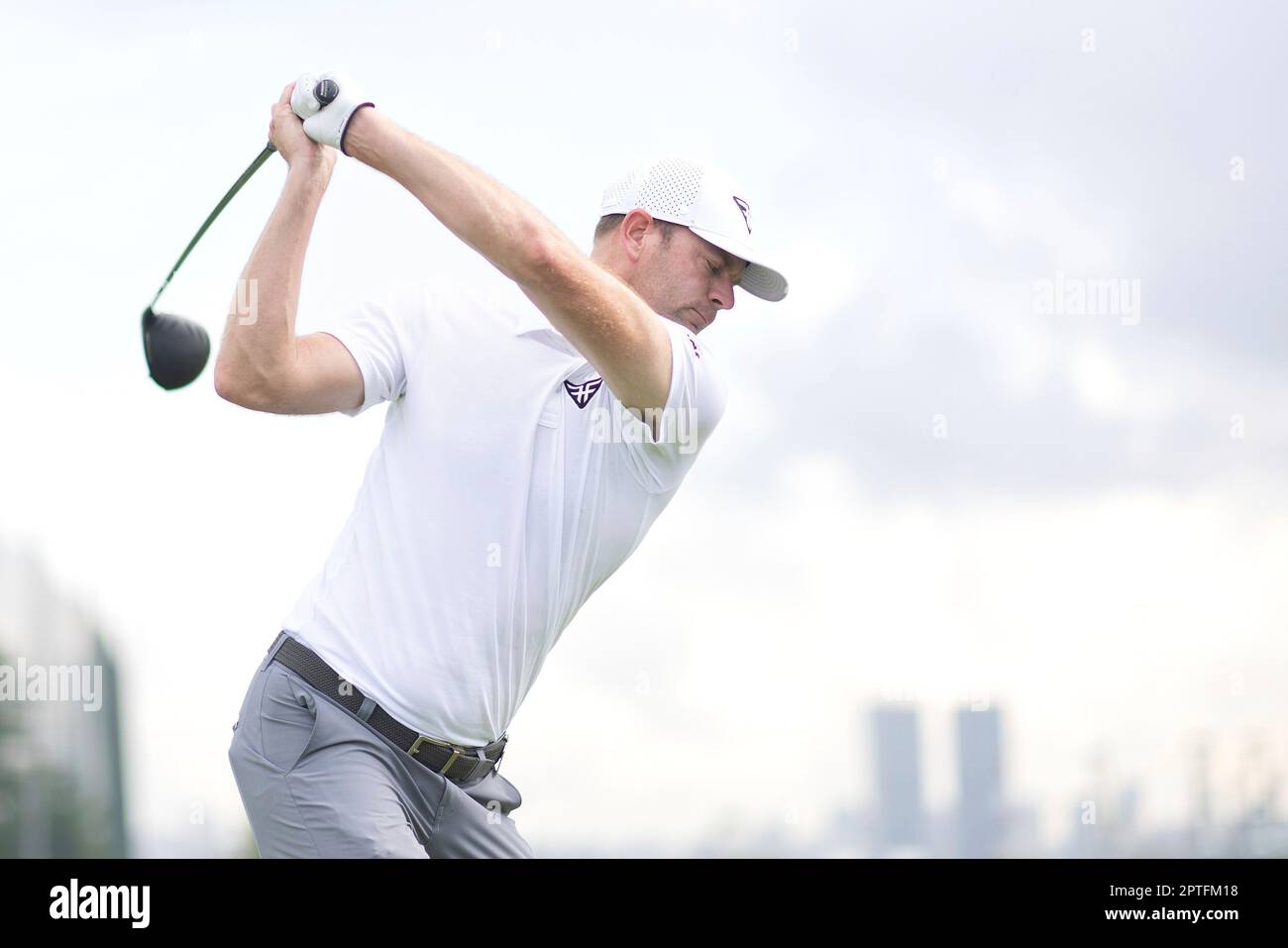 Brendan Steele of HyFlyers GC hits his shot on the driving range during ...