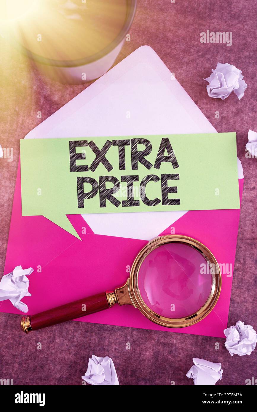 Text caption presenting Extra Price, Business showcase extra price ...