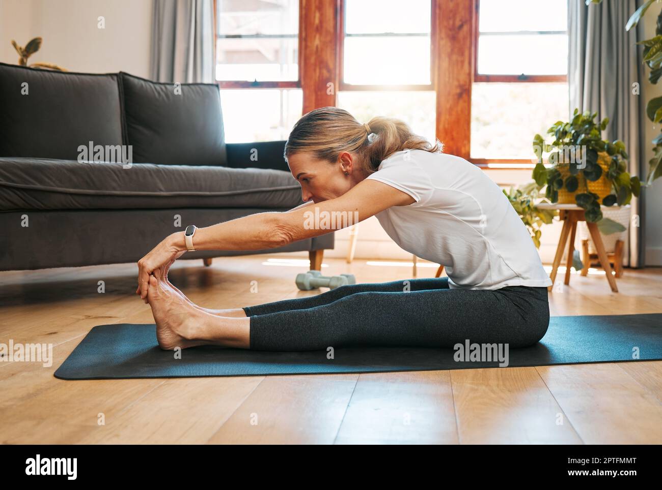 Yoga, meditation and woman stretching for exercise for wellness, zen ...