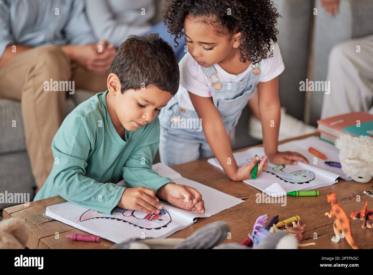 Creative, family and children drawing learning creativity from an ...