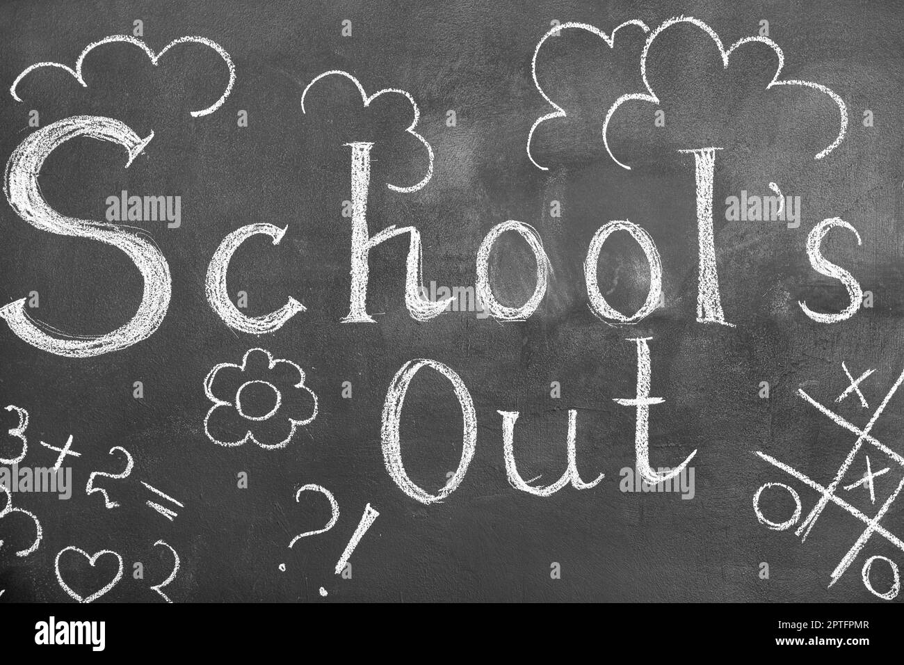 Text SCHOOL'S OUT with drawings on blackboard Stock Photo - Alamy