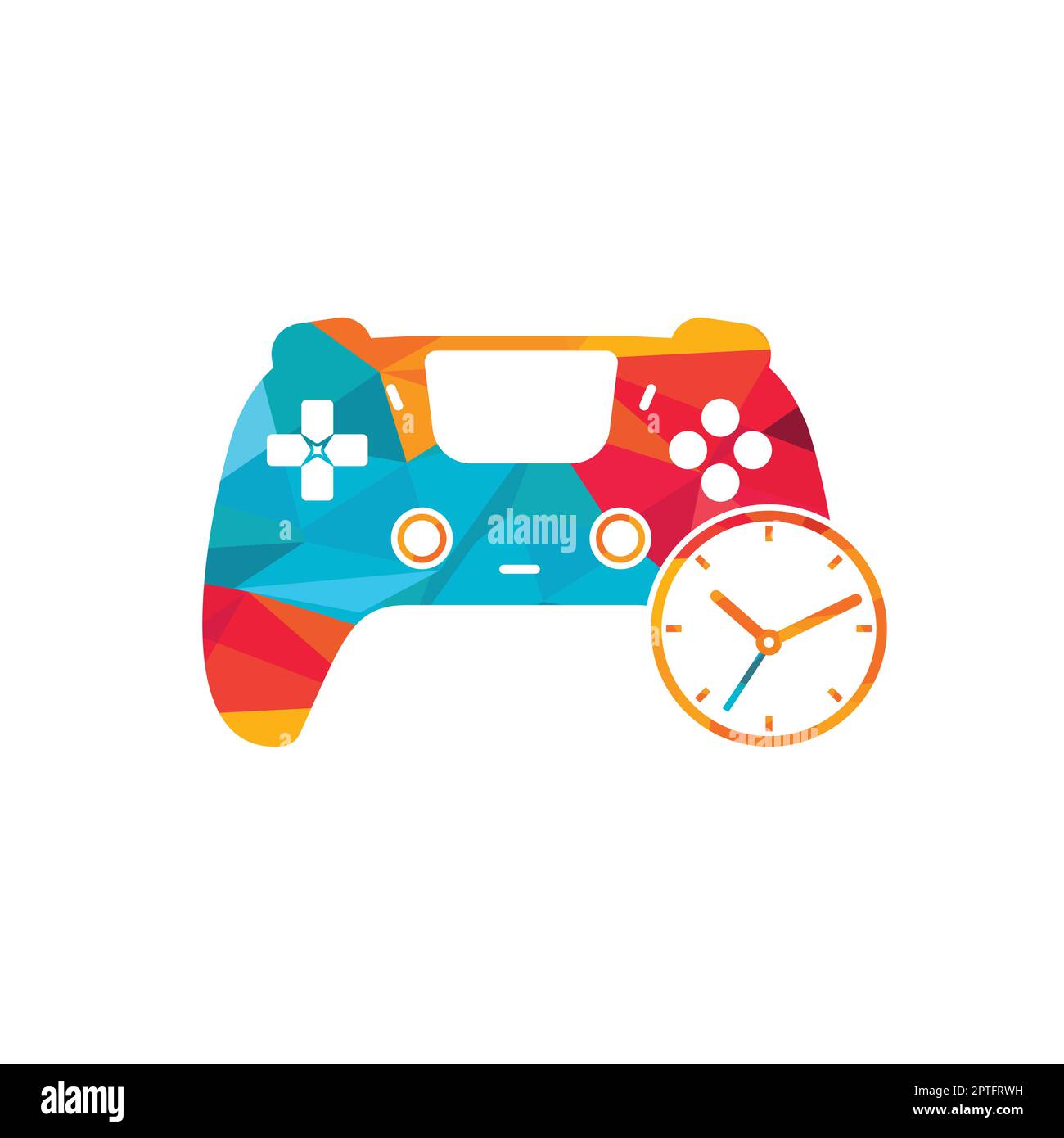 Gaming time vector logo design. Game console with clock icon vector ...