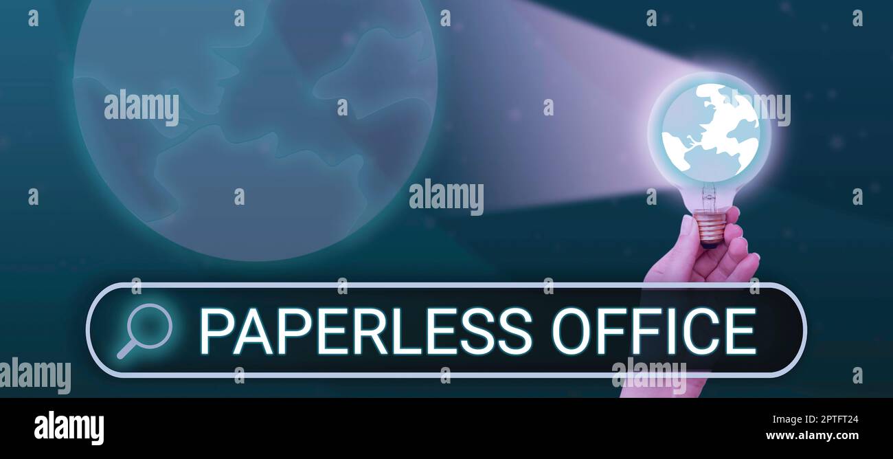 Sign displaying Paperless Office, Internet Concept work environment in ...