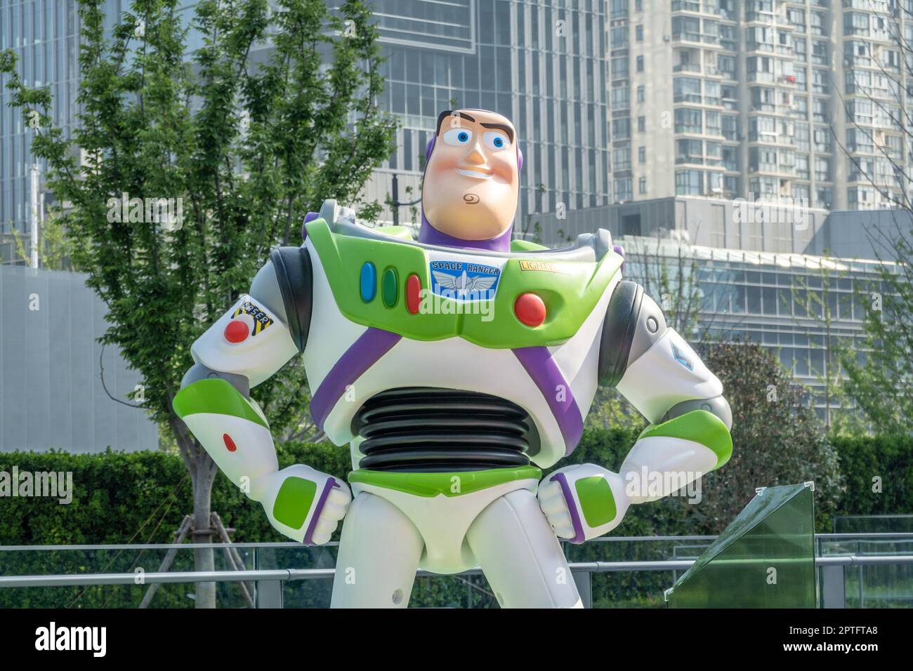 SHANGHAI, CHINA - APRIL 28, 2023 - Disney classic ip Buzz Lightyear at an outdoor square in ...