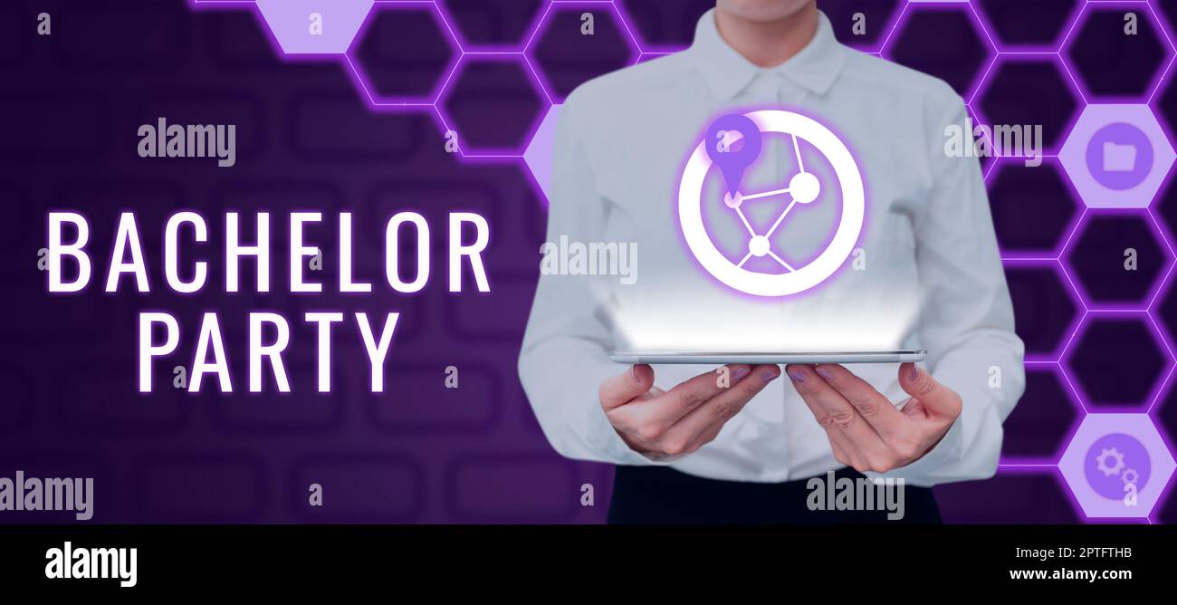 Text caption presenting Bachelor Party, Concept meaning Party given for ...