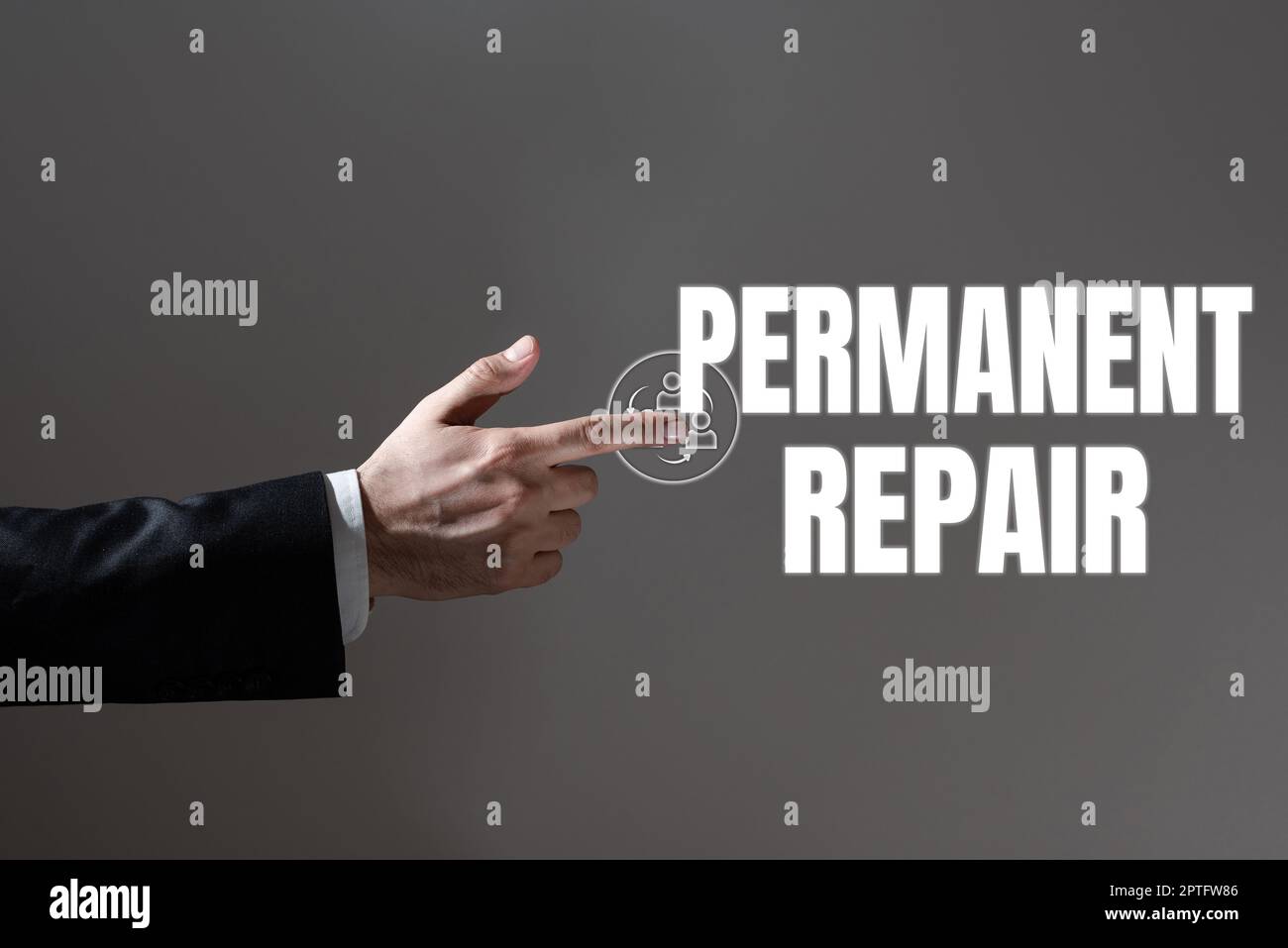 Sign displaying Permanent Repair, Business overview A repair of an ...