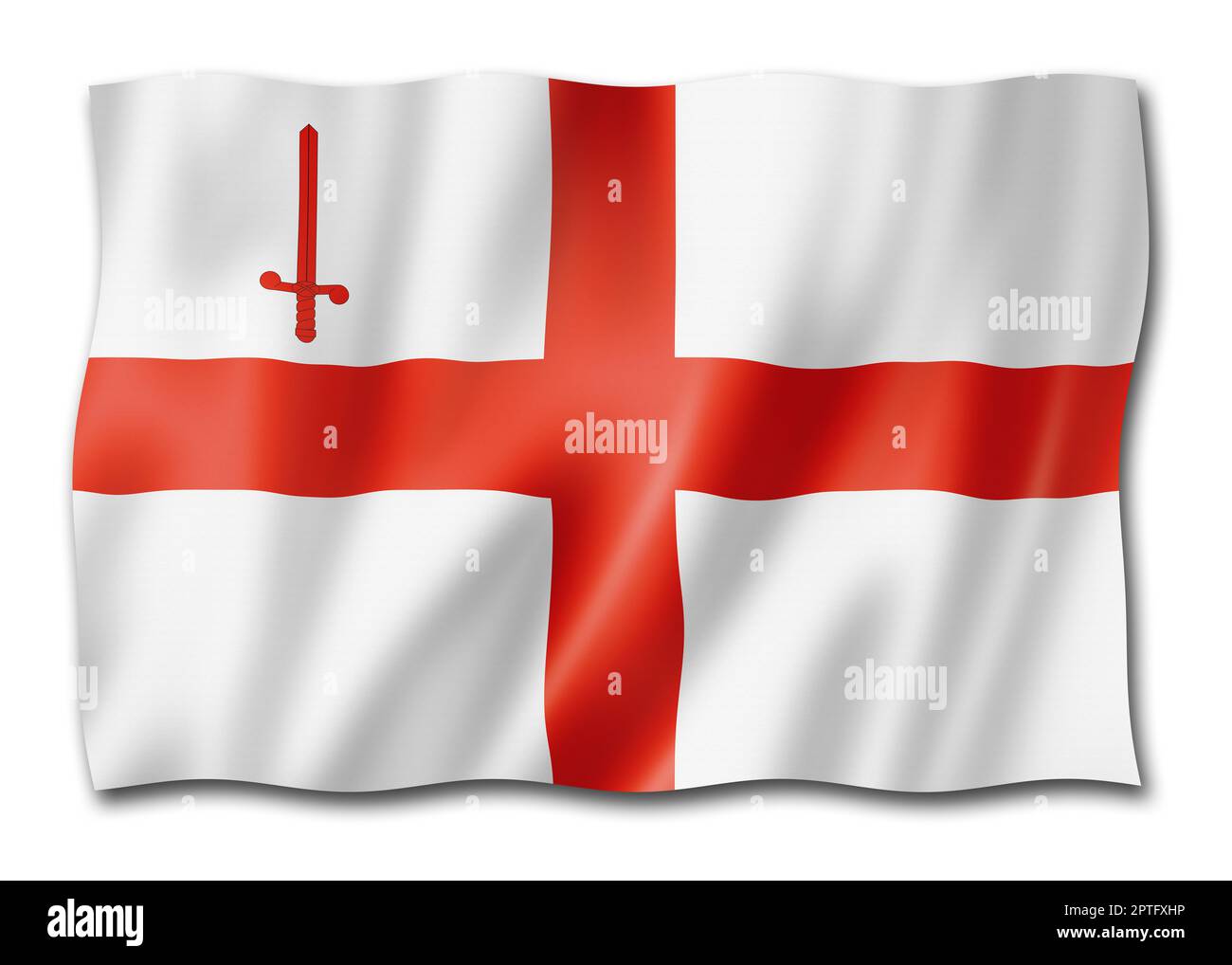 London City flag, United Kingdom waving banner collection. 3D ...