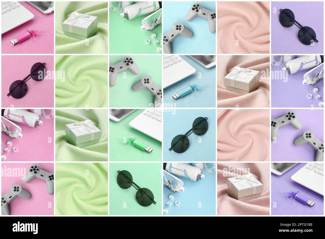 A set of pictures with fashionable youth objects on a soft fleece ...