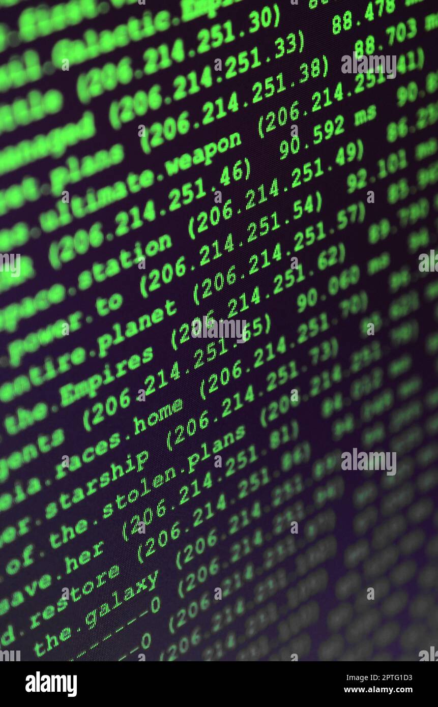 Macro shot of the command line on the monitor of the office computer ...