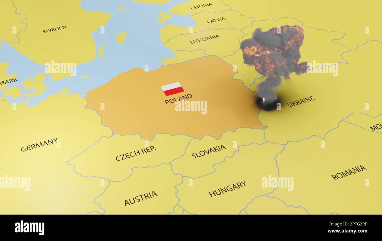 explosion on the Polish border, invasion of Poland, war, map of Europe ...