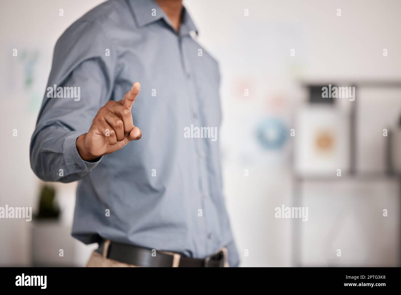 Invisible screen, hand and business man with digital innovation, future ...