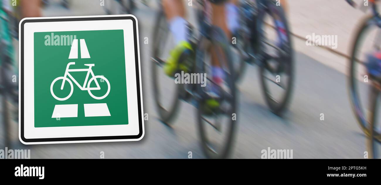 new german traffic sign indicating prioritized bicycle highway in front ...