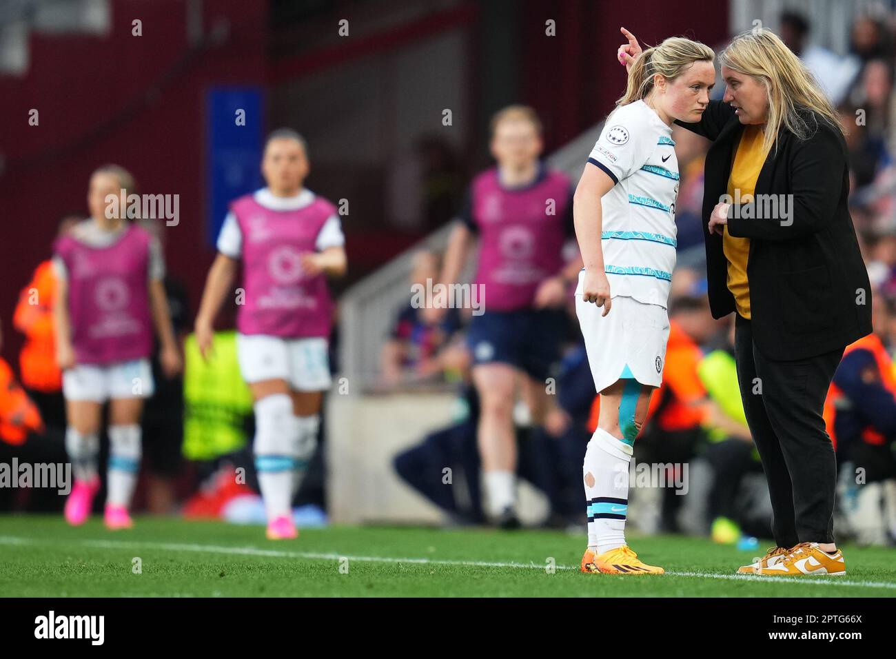 Chelsea FC head coach Emma Hayes and Erin Cuthbert of Chelsea FC during ...