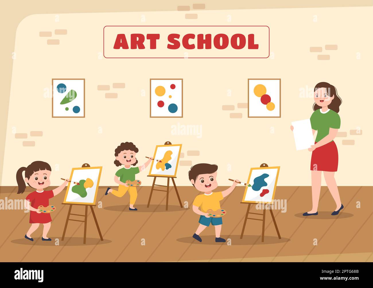 Art School of Painting with Live Model or Object using Tools and Equipment in Template Hand ...