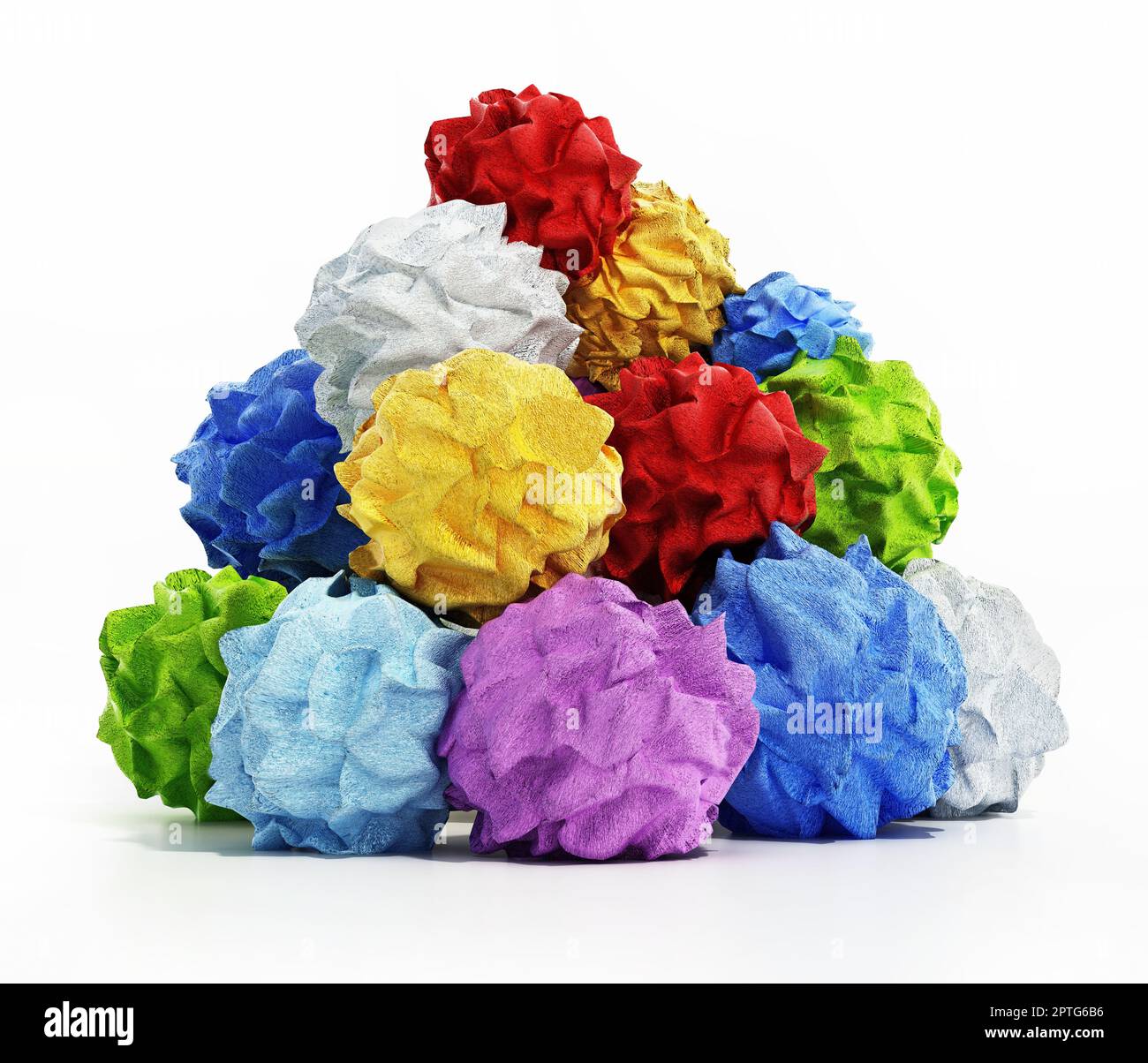 Multi-colored crumbled papers isolated on white background. 3D ...