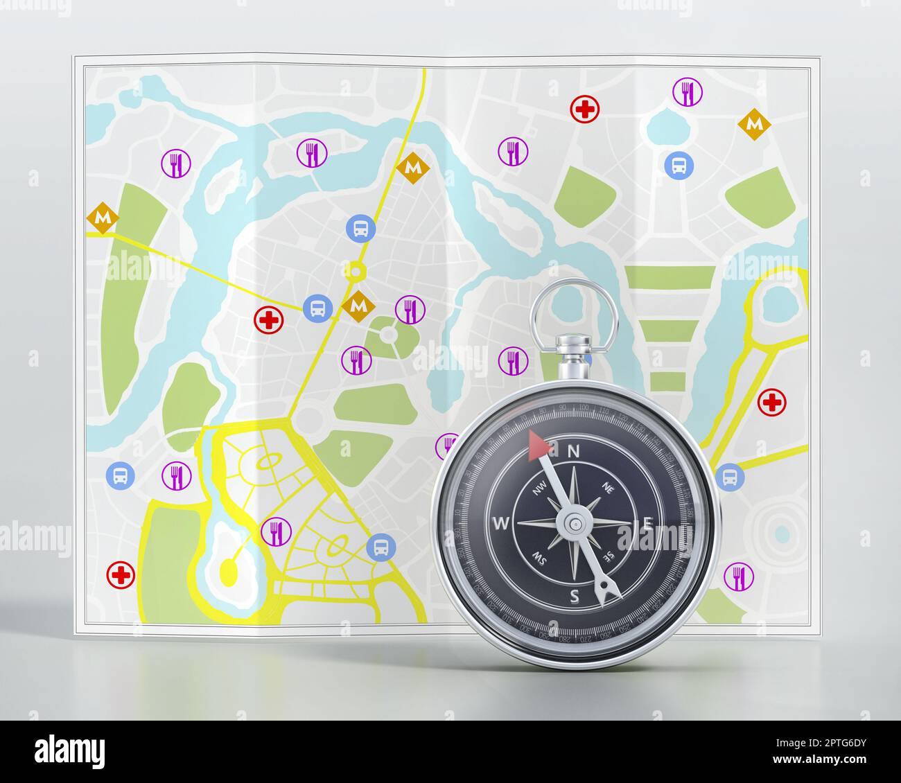 Compass and GPS navigation map with symbols. 3D illustration Stock ...