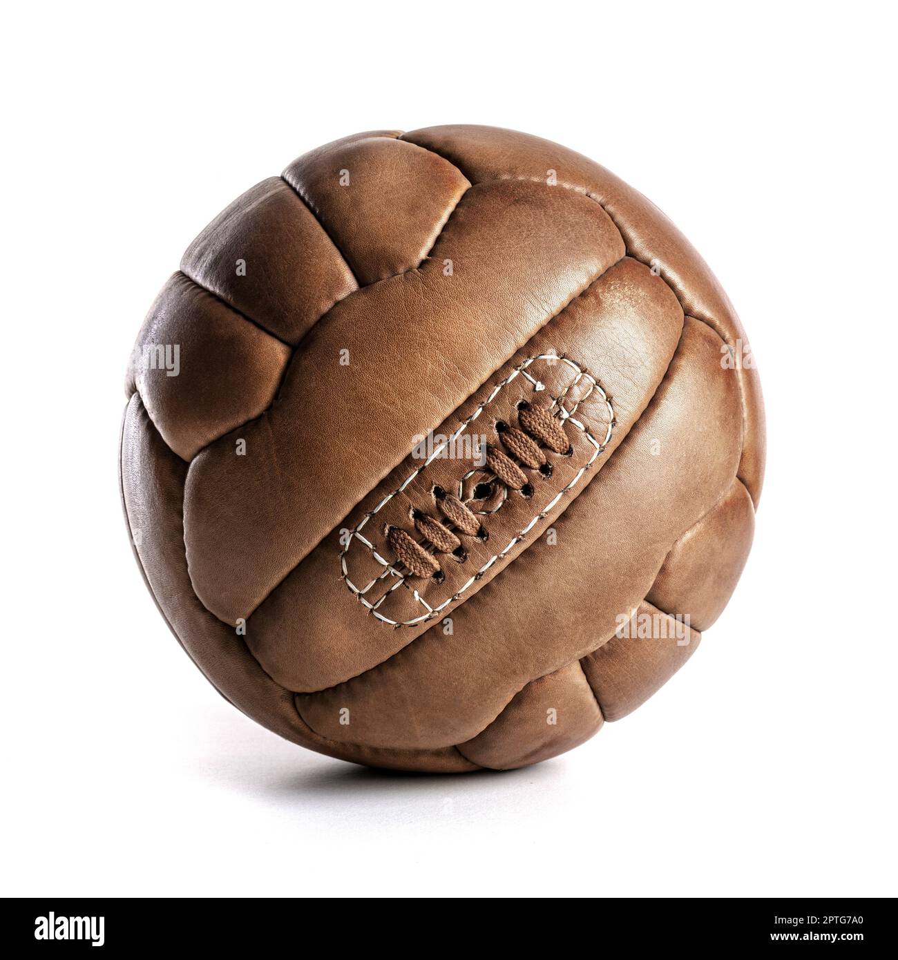 vintage soccer leather ball on white background Stock Photo - Alamy