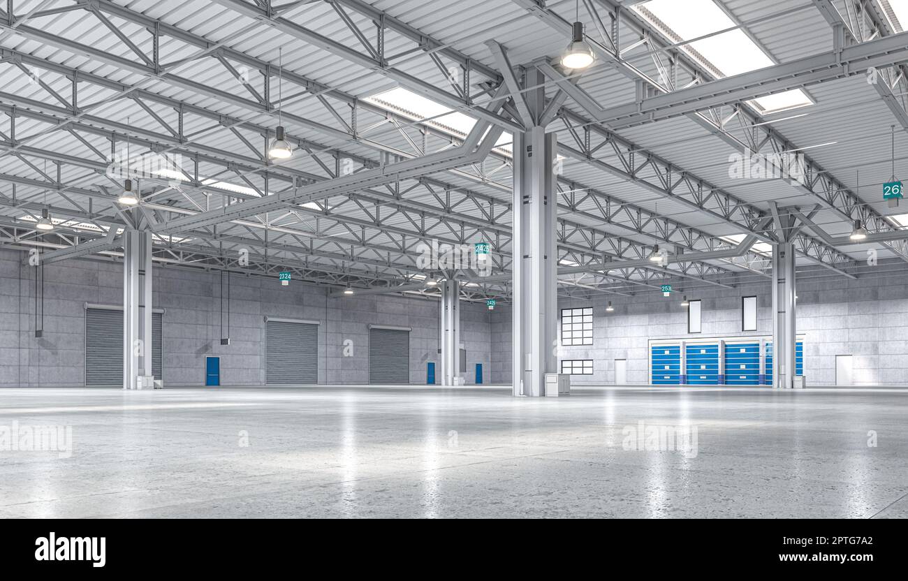 large empty warehouse. 3d render Stock Photo - Alamy