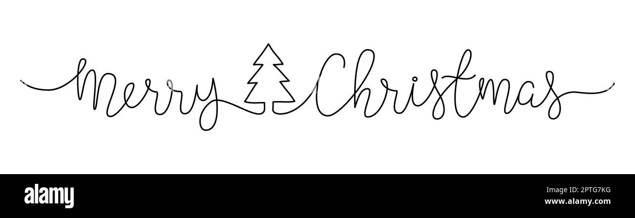 Merry Christmas lettering banner with snow flake hand drawn with thin ...