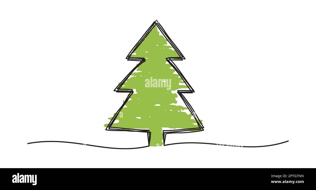 Tangled grungy scribble Christmas Pine Tree hand drawn with thin line ...