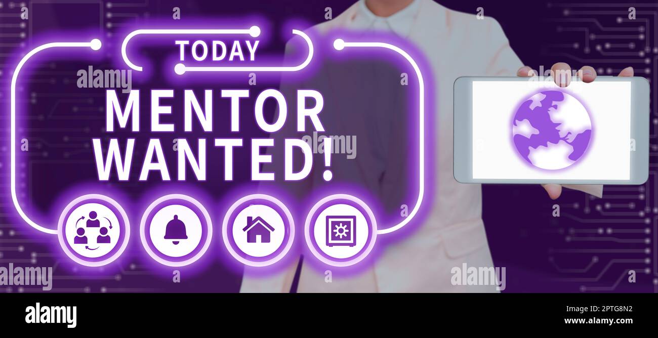 Conceptual caption Mentor Wanted, Word Written on finding someone who ...