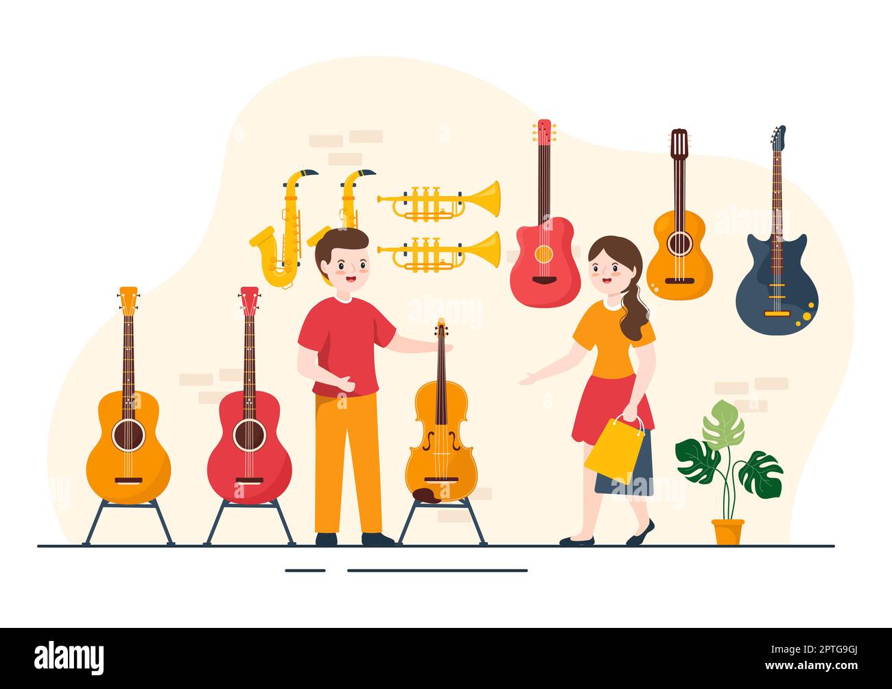 Music Store with Various Musical Instruments, CD, Cassette Tapes and ...