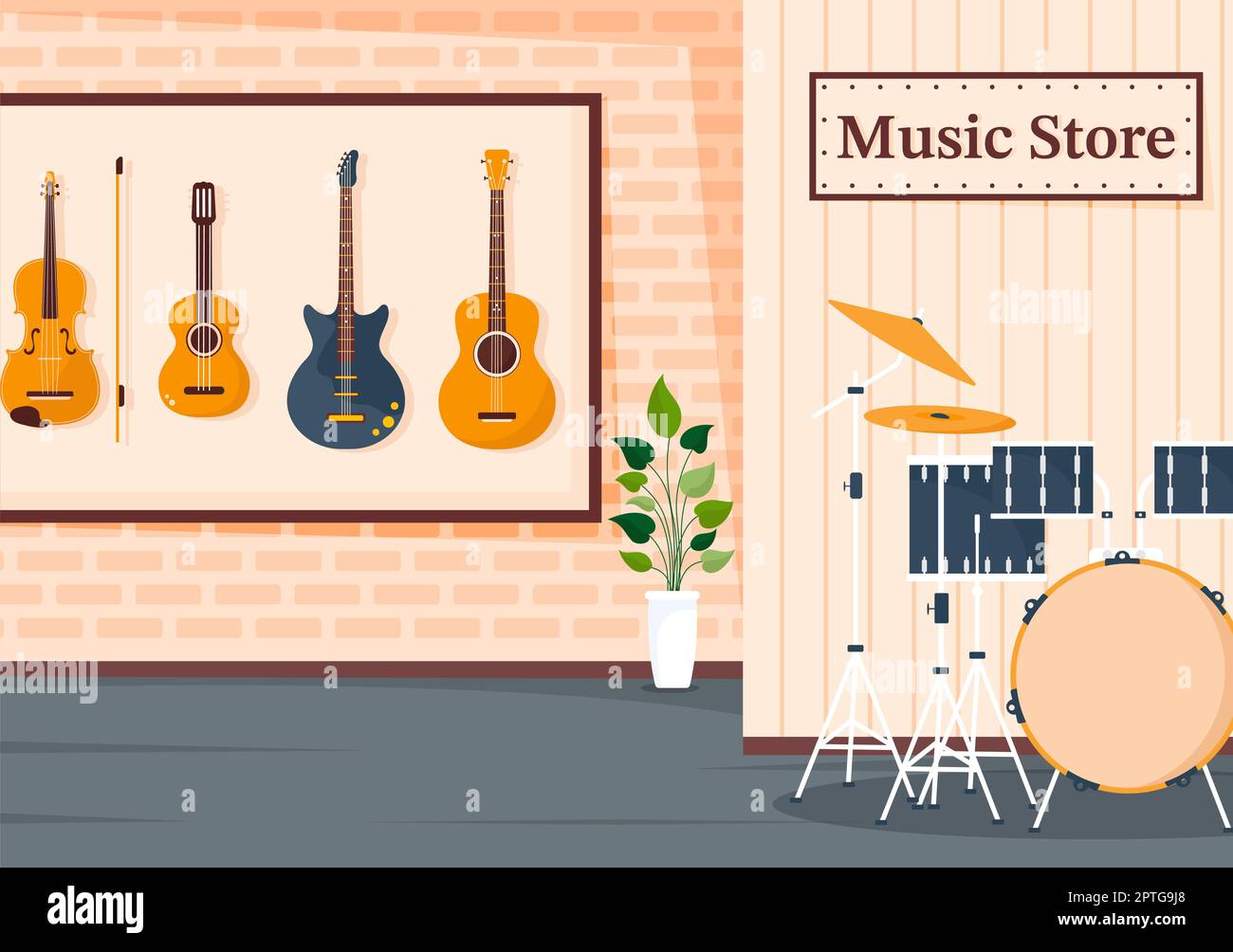 Music Store with Various Musical Instruments, CD, Cassette Tapes and ...