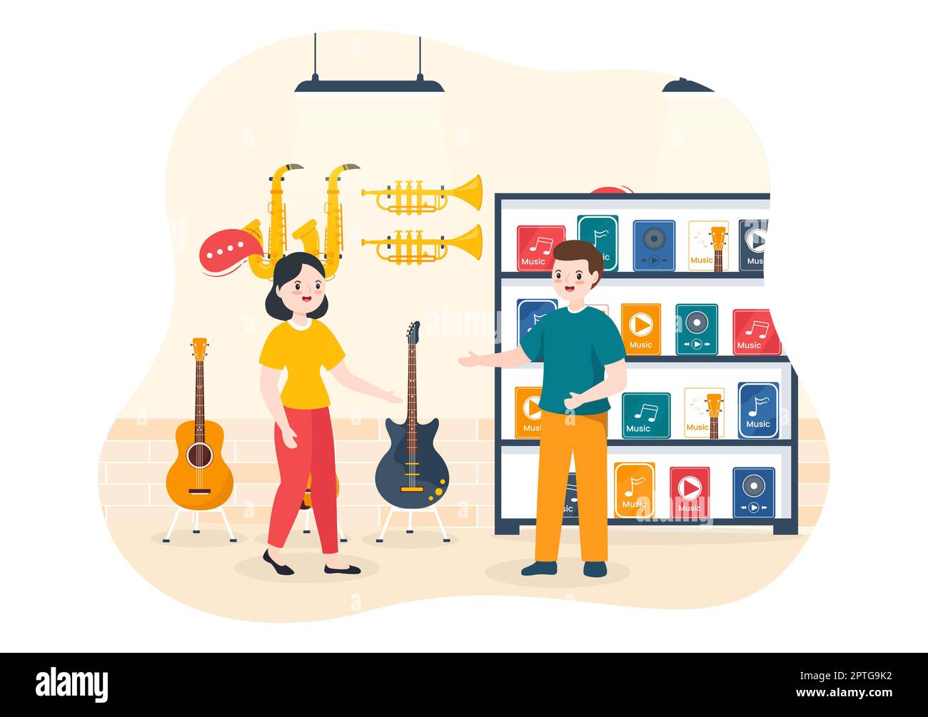 Music Store with Various Musical Instruments, CD, Cassette Tapes and ...