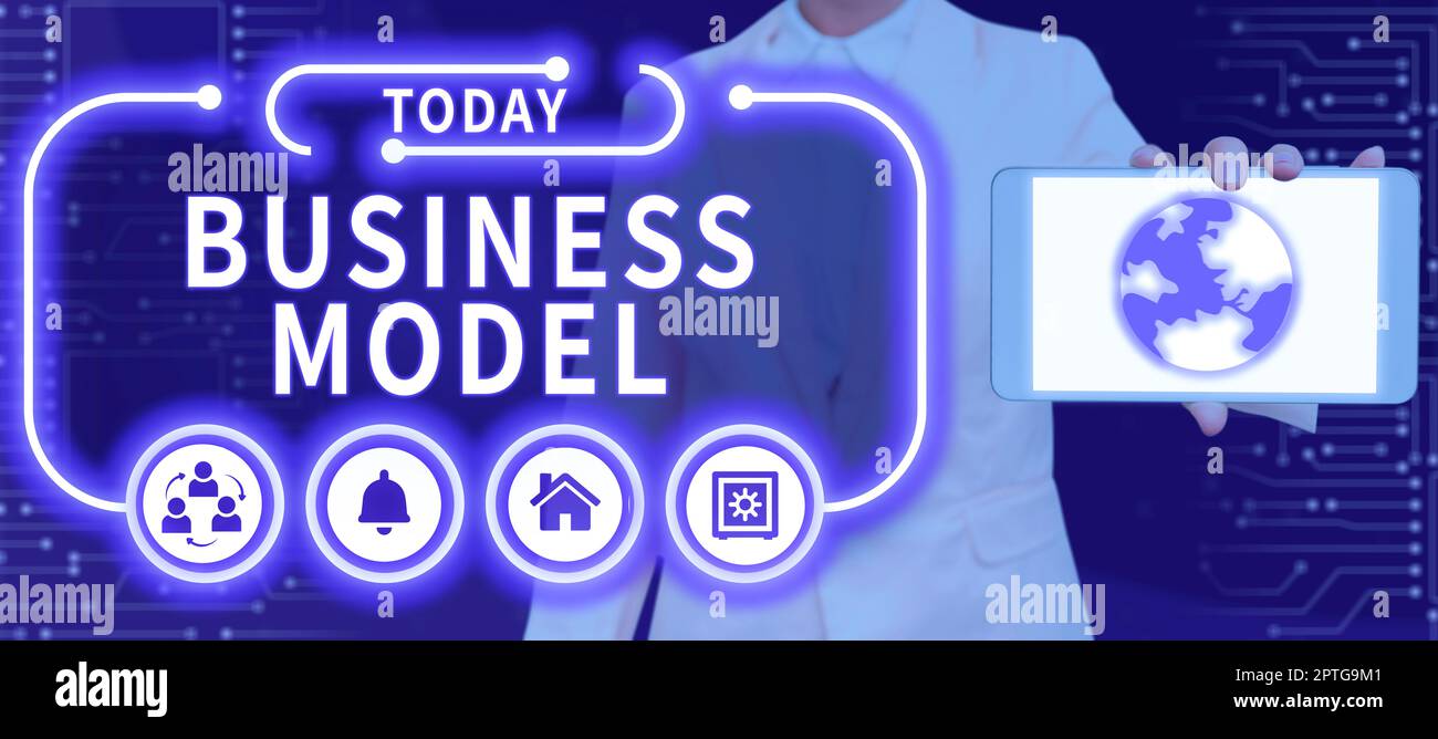 Text caption presenting Business Model, Conceptual photo model showing ...