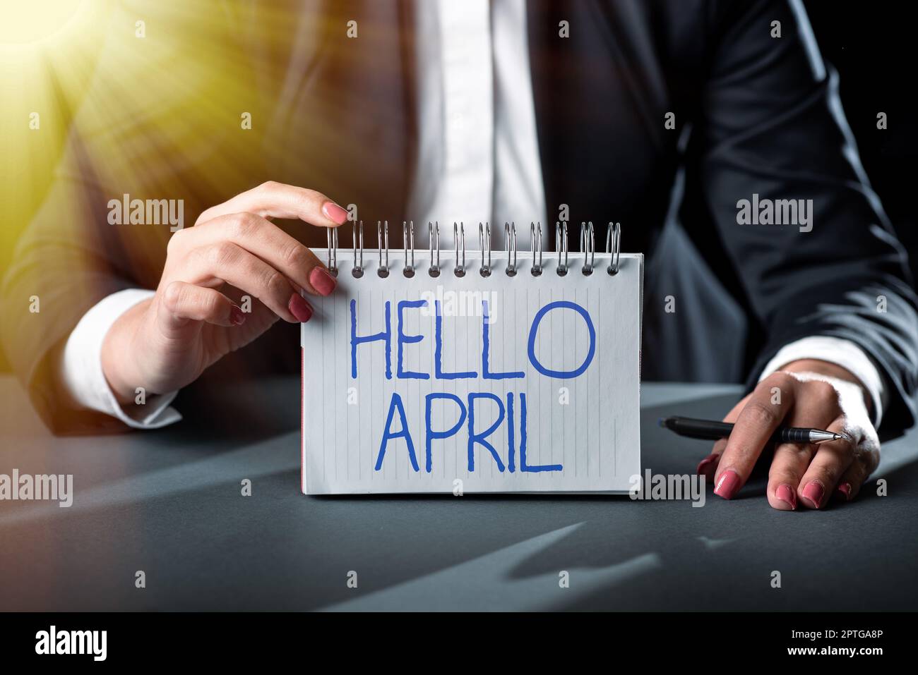 Hand writing sign Hello April, Business concept a greeting expression ...