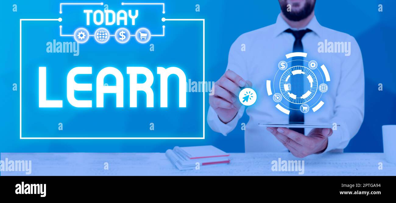 Writing displaying text Learn, Internet Concept process of acquiring new modifying existing ...