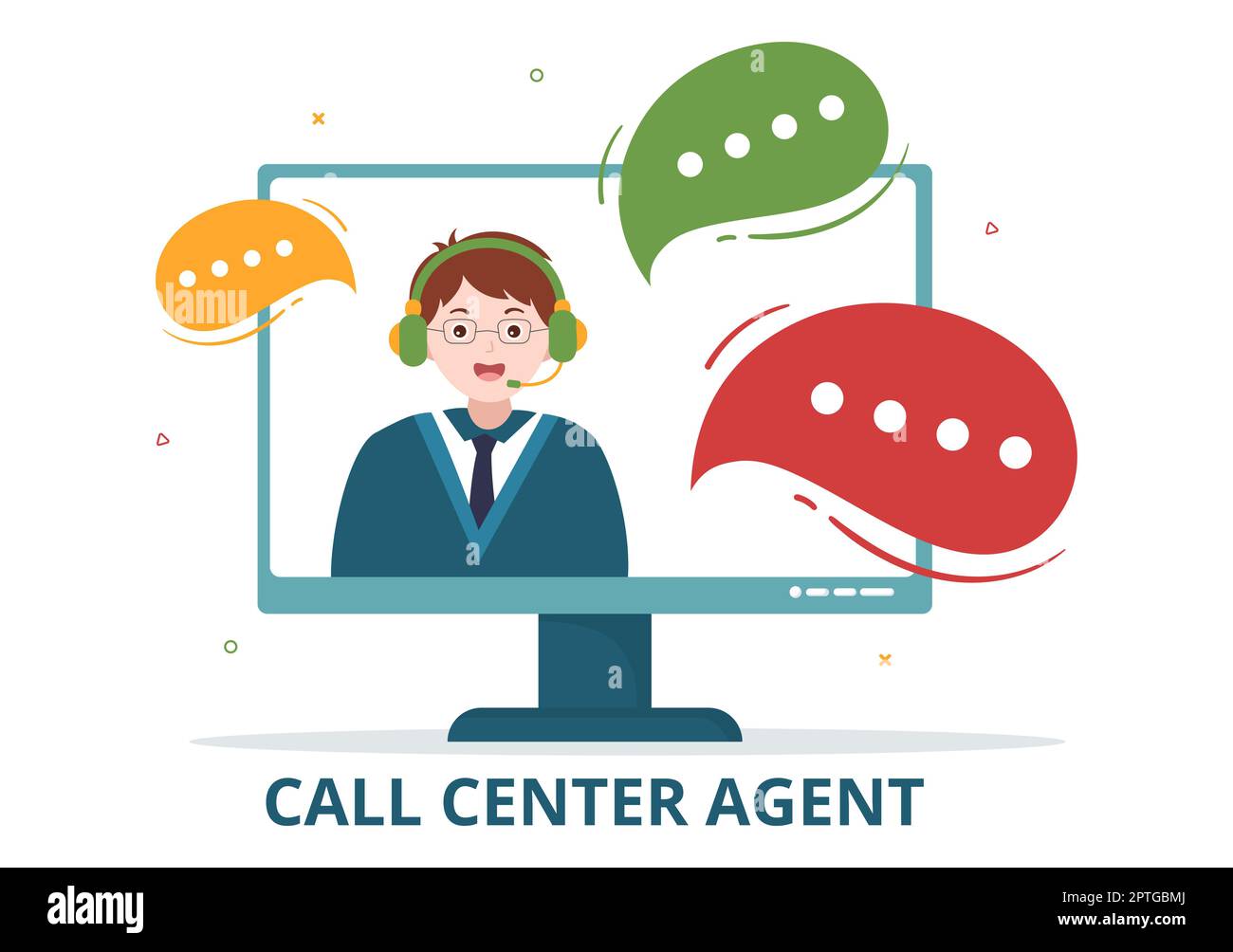 Call Center Agent of Customer Service or Hotline Operator with Headsets ...